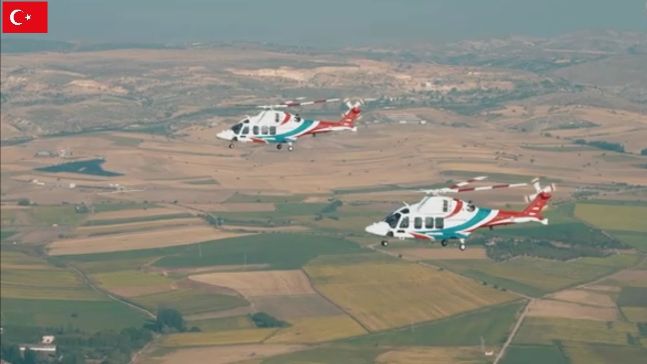 3 Turkish GÖKBEY helicopters take off at the same time - YouTube