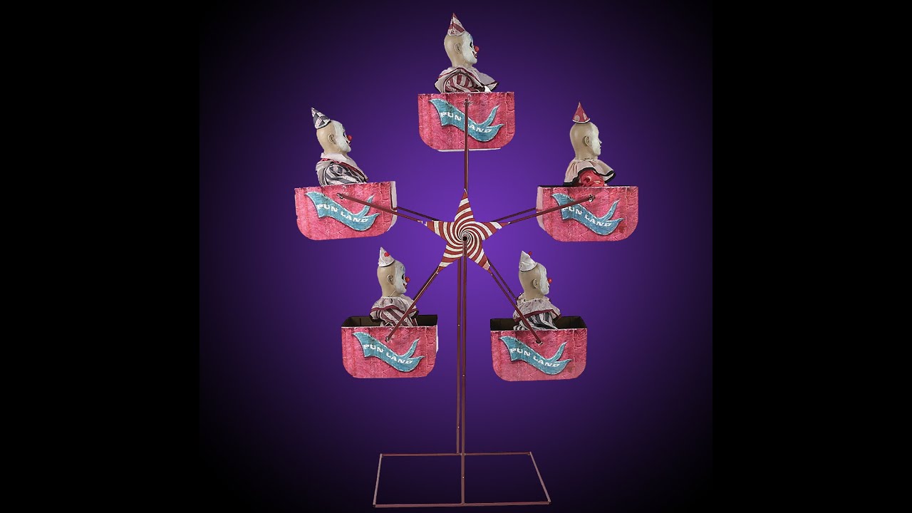 72" Animated Creepy Clown Haunted Ferris Wheel Carnival Halloween Prop ...