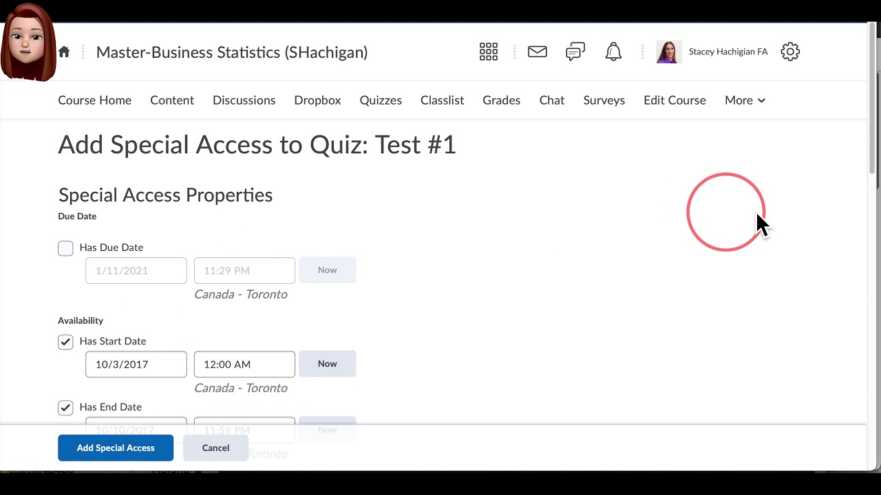 How to set up special access for a quiz or test in Desire2Learn/D2L ...