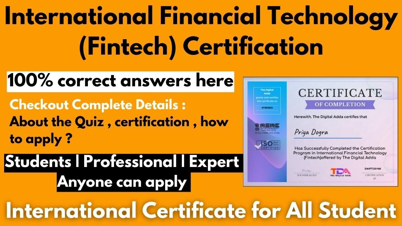 Free International Fintech Certification | Financial Technology | MSME & ISO Verified ...