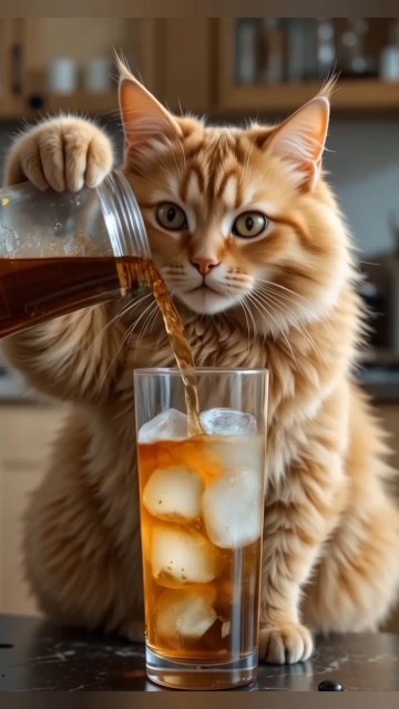 Giant Cat is preparing Iced Tea - PART 2 🐱🧊☕ #ai #cat #ice #tea # ...