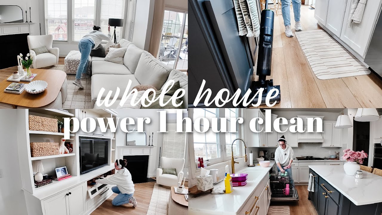WHOLE HOUSE CLEAN WITH ME | Power 1 Hour Clean - YouTube