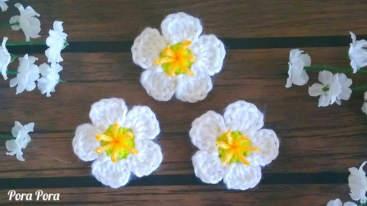 Crochet Plum Blossom Flower I Crochet Flower I Crochet 5 Petals Flower ...