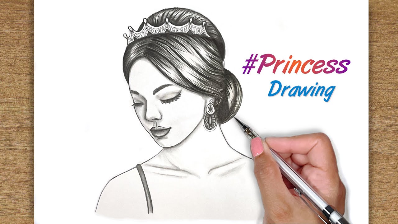 Very Easy Female Face Drawing / Princess Girl Free Hand Sketch / Pencil ...