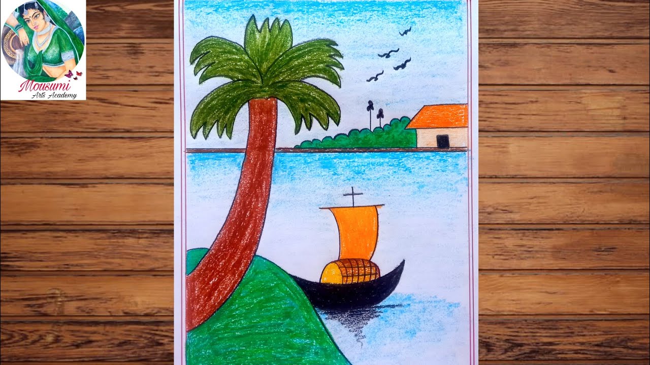 Simple landscape drawing || How to draw village scenery easy || for ...