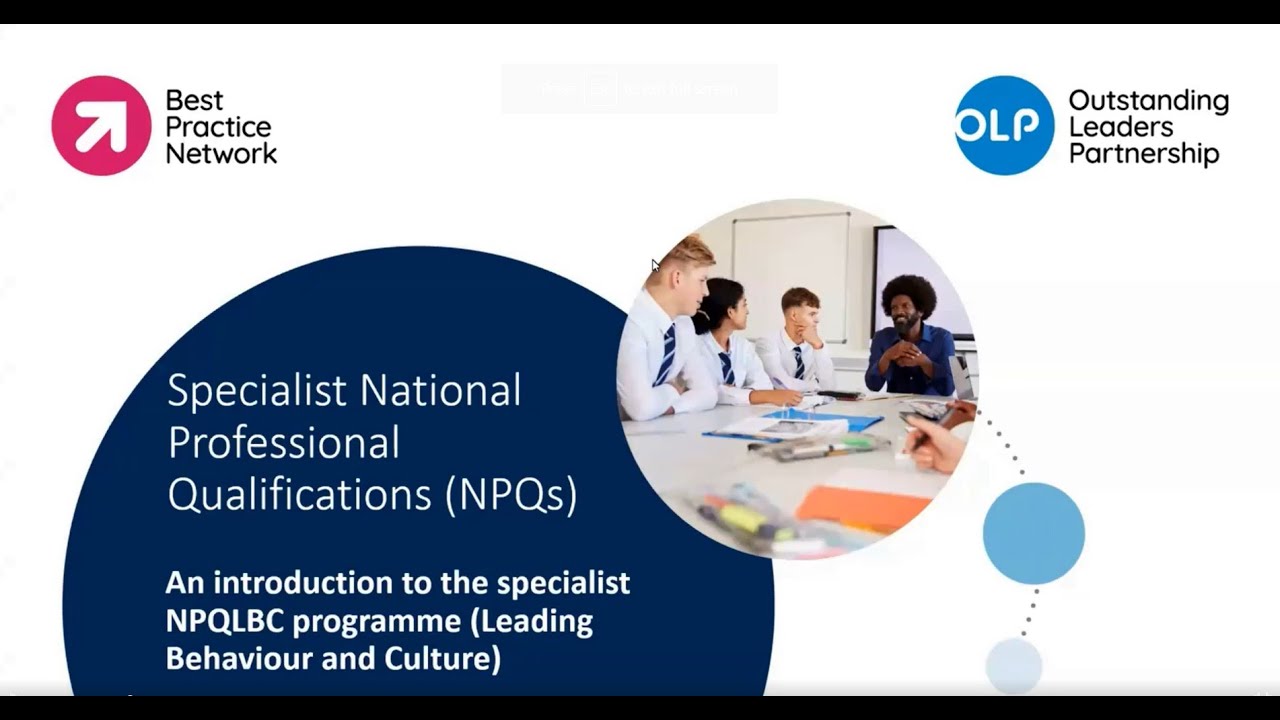 NPQ for Leading Behaviour & Culture (NPQLBC) webinar - YouTube