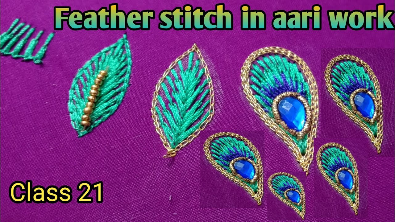 How to stitch feather stitch in aari work/aari embroidery tutorial ...