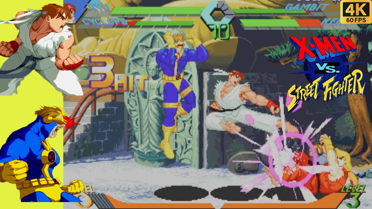 X-Men vs Street Fighter (1996)-Arcade Walkthrough-Ryu-Cyclops-4K 60FPS ...