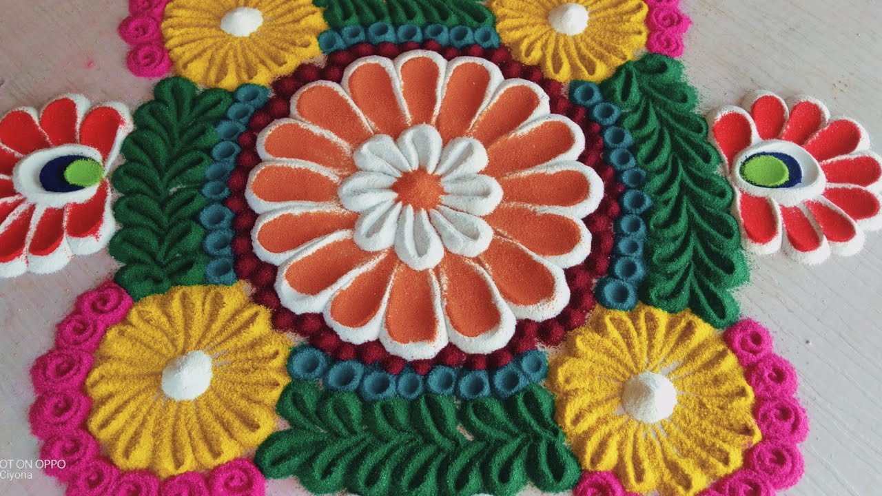 colourful rangoli for holi//simple and easy rangoli - YouTube