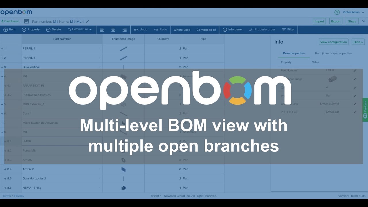 OpenBOM: Multi-level BOM view with multiple open branches - YouTube