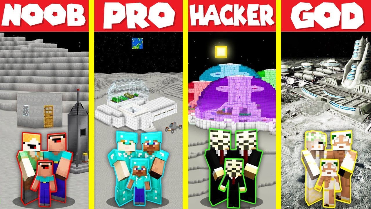 Minecraft Battle: BASE ON MOON HOUSE BUILD CHALLENGE - NOOB vs PRO vs ...