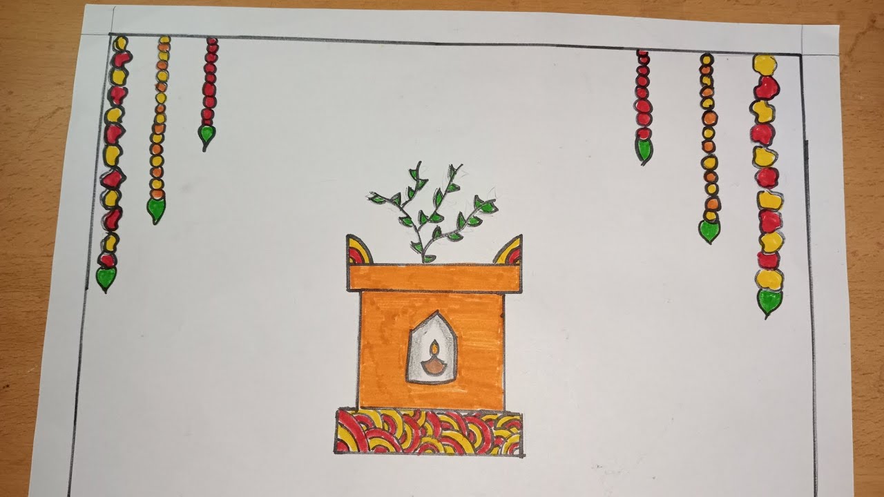 how to make easy tulsi vivah drawing 🌸😍♥️ - YouTube