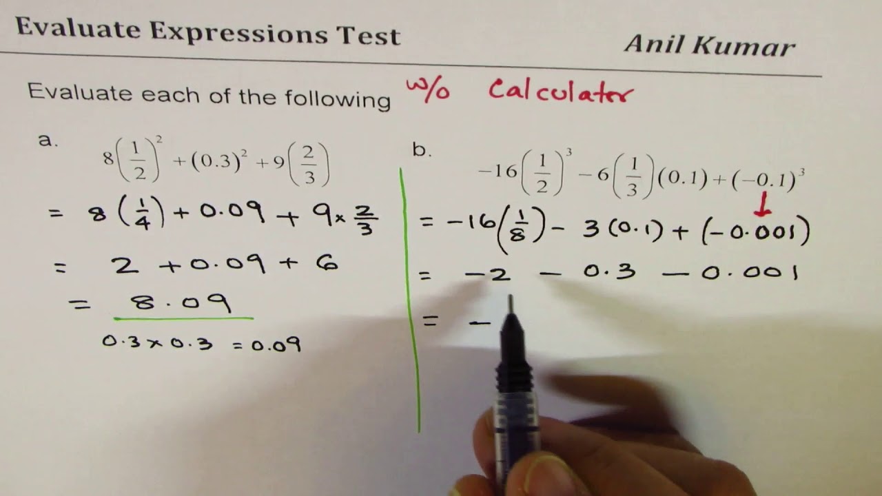 Evaluate Expressions Fractions evaluate-expressions-fractions