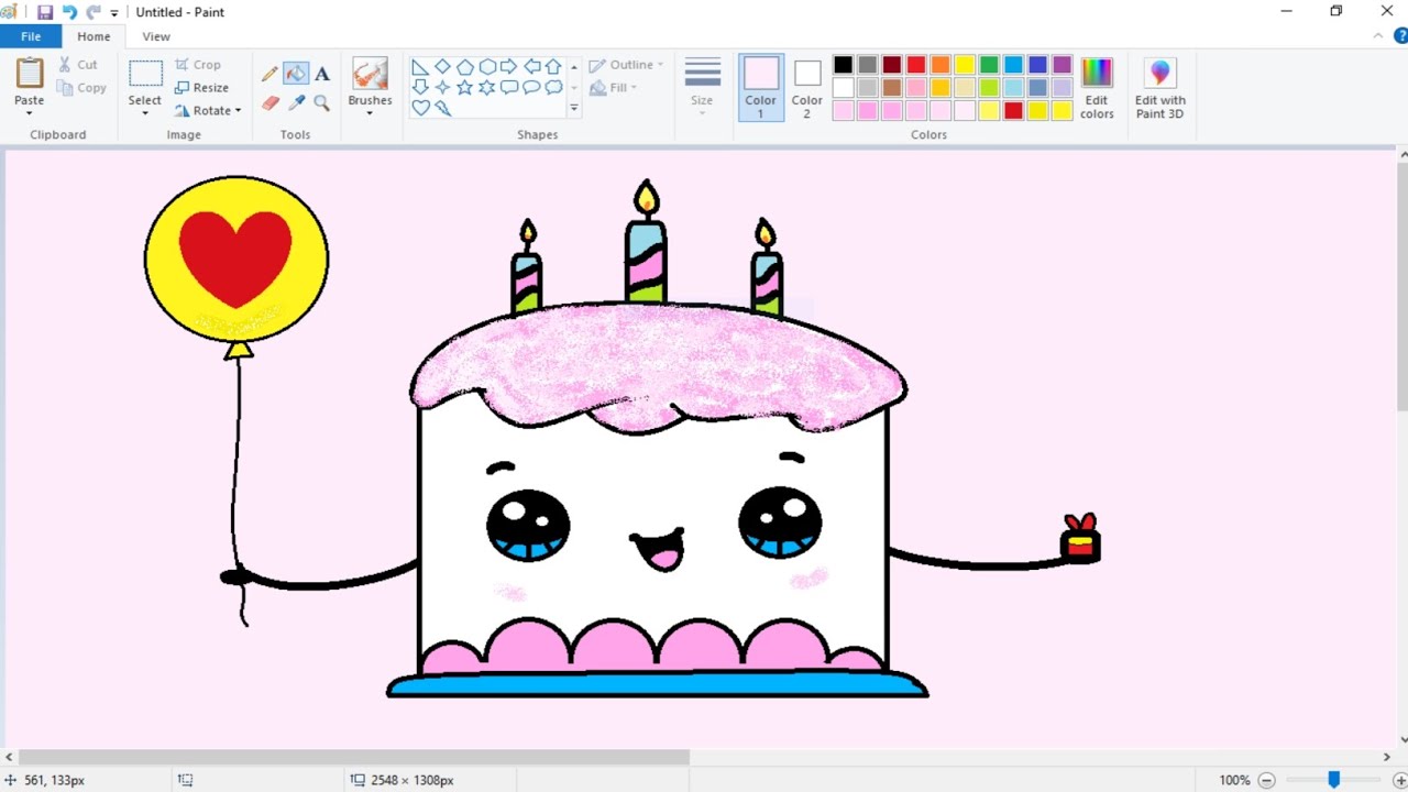 how to draw cake in mspaint | mspaint me cake kaise banaye - YouTube