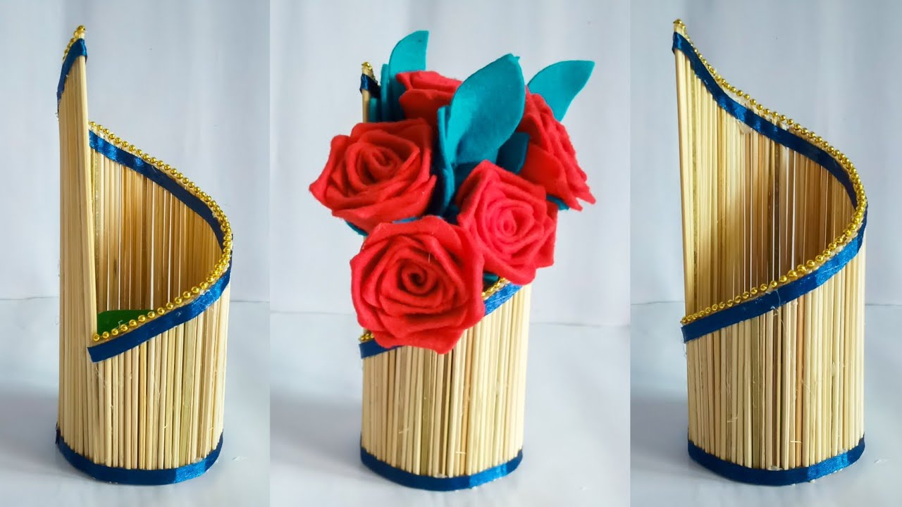 Flower vase craft ideas from skewers | ide kreatif vas bunga cantik ...