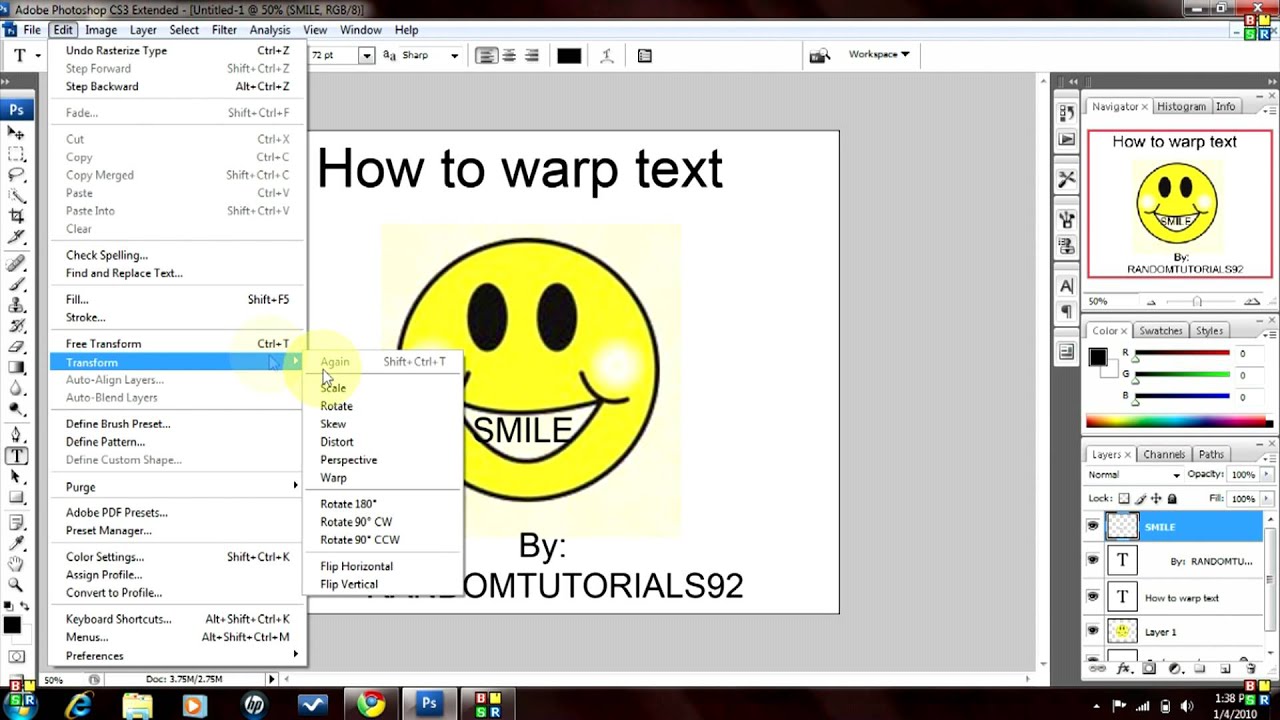 HOW TO WARP TEXT IN PHOTOSHOP YouTube HOW TO WARP TEXT IN PHOTOSHOP YouTube