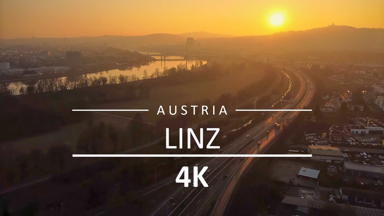 Linz Austria 4K UHD Drone - Sunset at Danube - YouTube