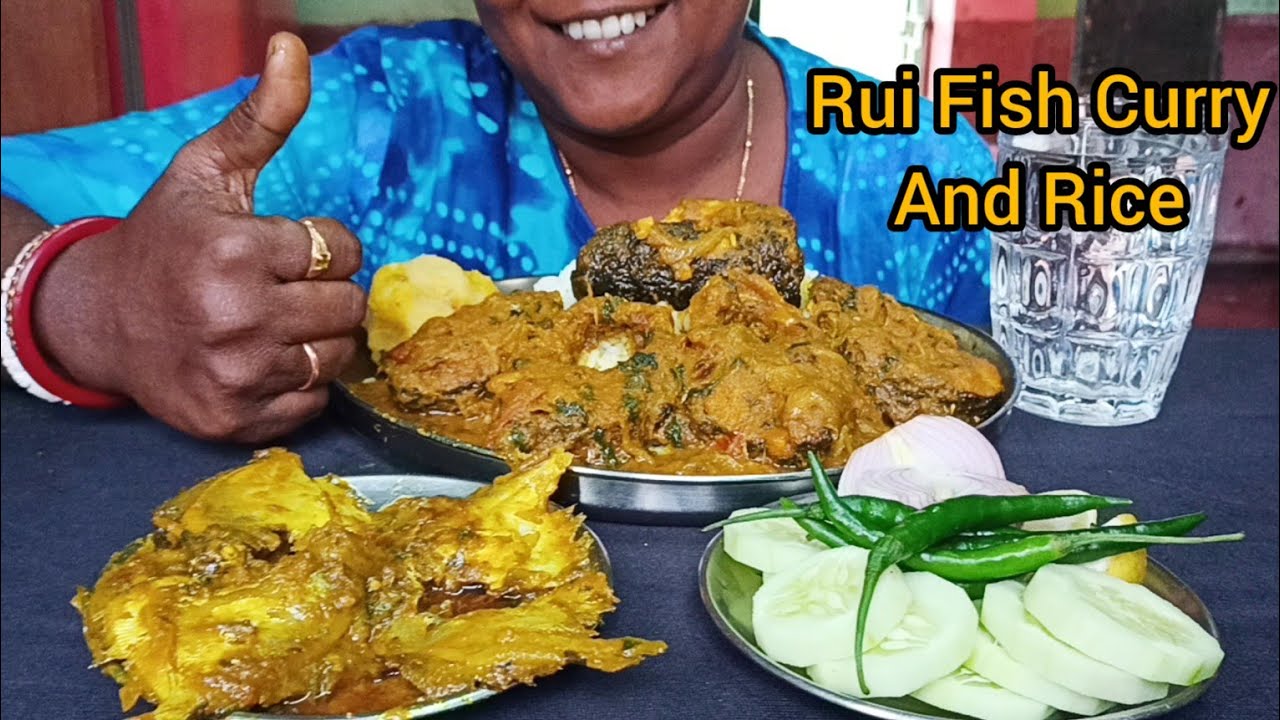 Eating Show Spicy Rui Fish Curry,Pomfret Fish Curry,Rice And Salad ...