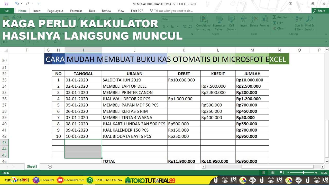 Cara mudah membuat buku kas otomatis di microsoft Excel | tutorial89 ...
