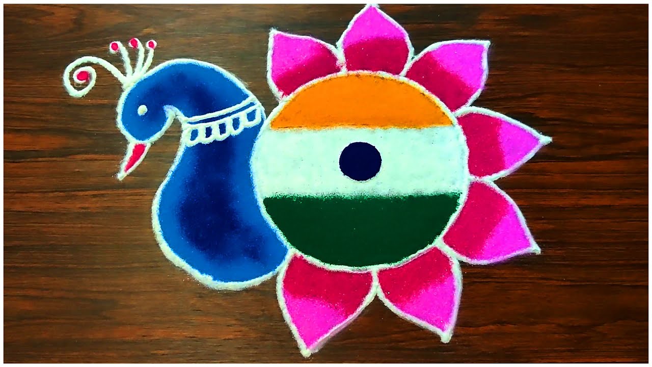 Peacock Tricolour Rangoli Design For Republic Day | Rangoli for 26 ...