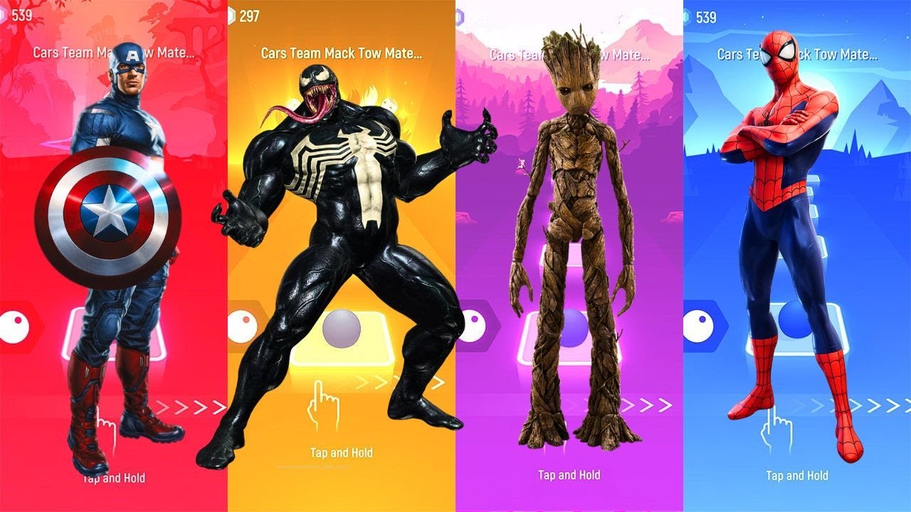 Captain America vs Venom vs Groot vs Spider Man | Tiles Hop EDM Rush ...