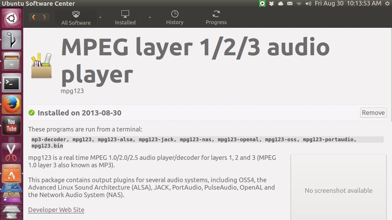 Ubuntu 13.04 mpg123 - YouTube