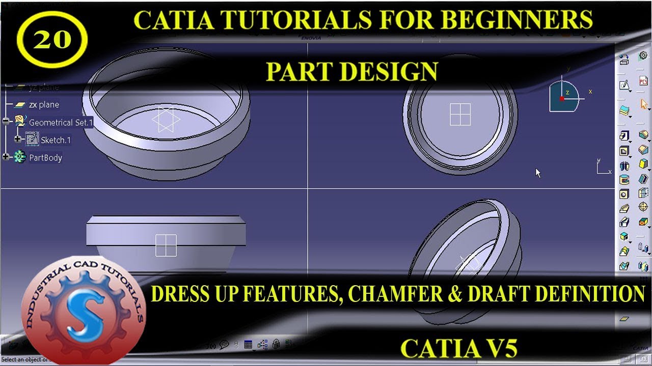 DRESS UP FEATURES || CHAMFER || DRAFT DEFINITION || PART DESIGN CATIA TUTORIAL #20 - YouTube