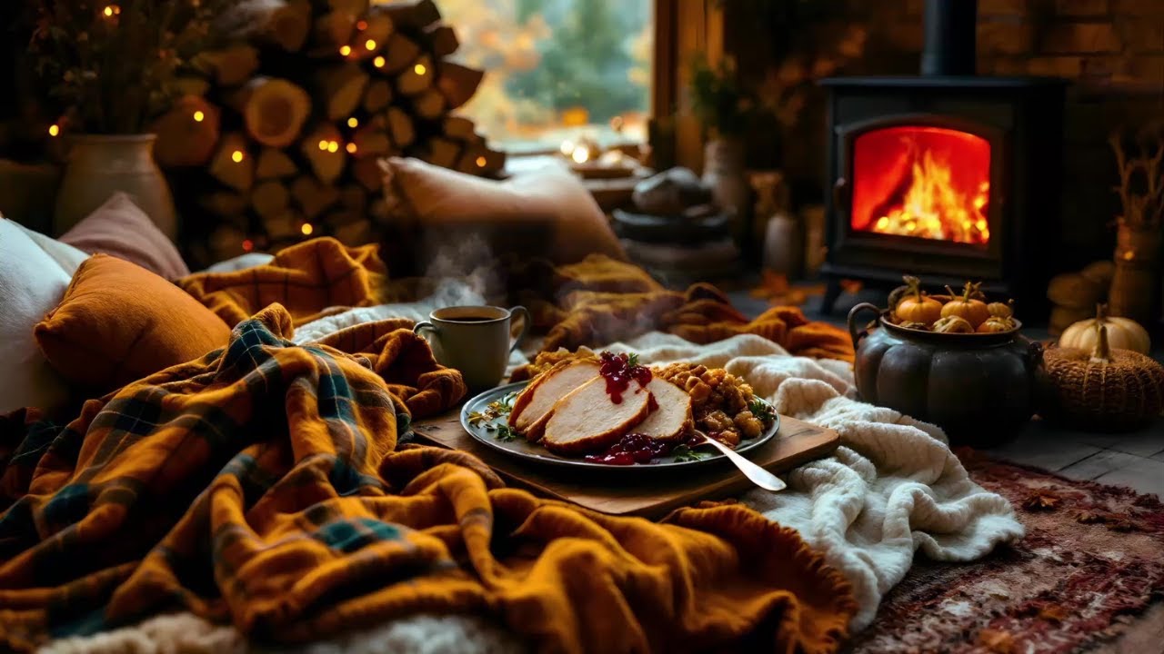 Cozy Thanksgiving by the Fire 🦃 Warm Crackles & Fall Vibes - YouTube