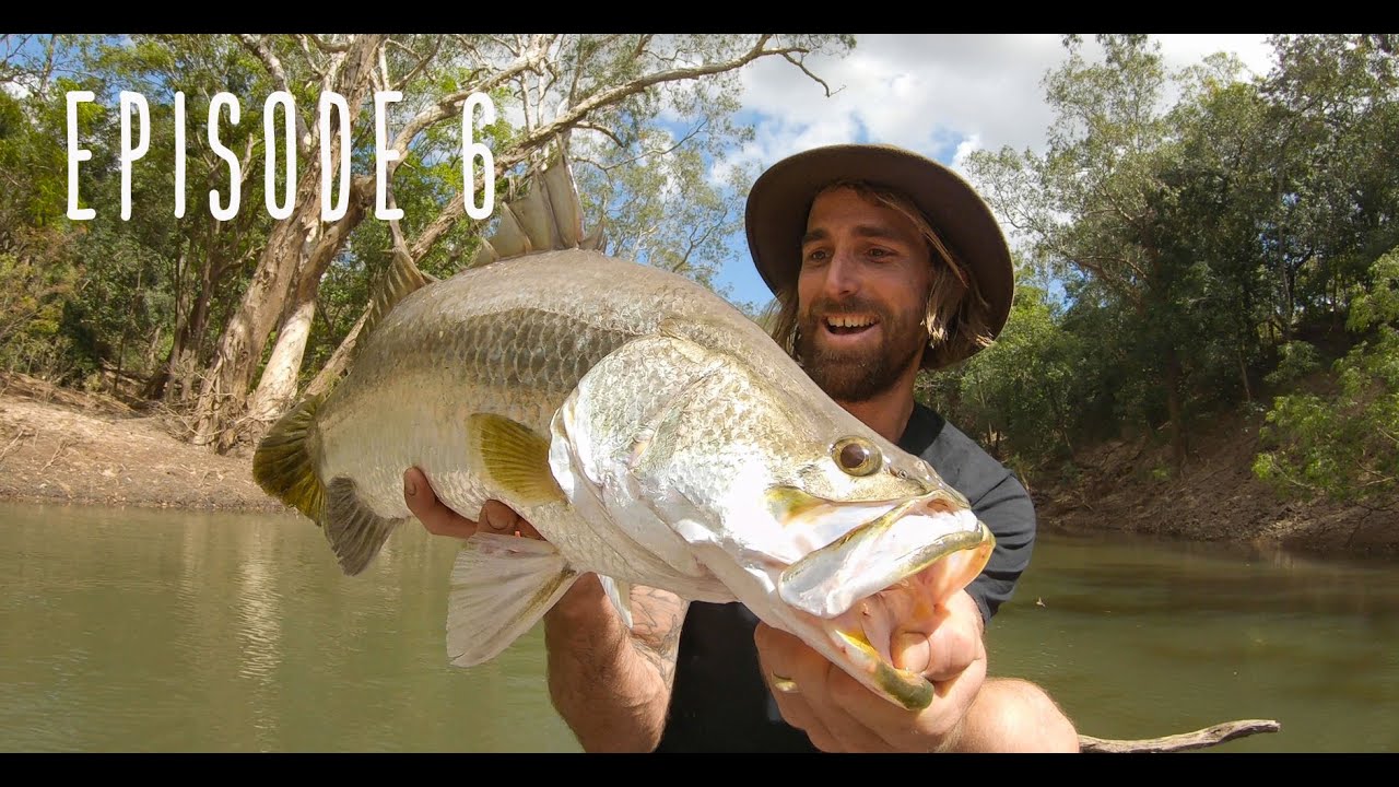 WILD BARRAMUNDI Catch and Cook, Dragging the tinny over sand flats ...