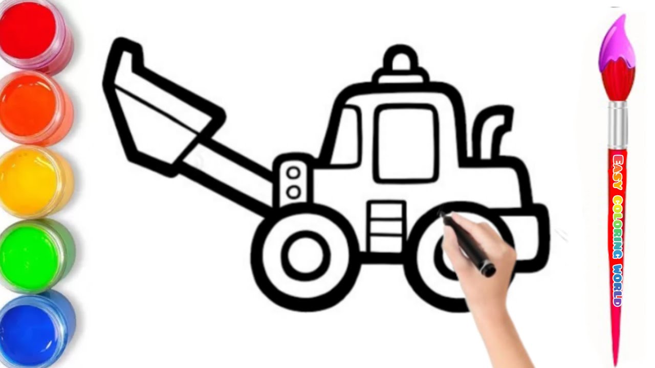 How to draw a bulldozer | Drawing and painting and coloring bulldozer ...