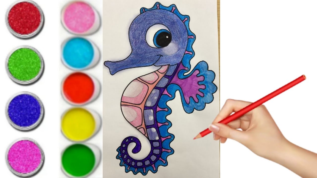 Attractive Baby Sea Horse Drawing in the Ocean Easy Drawing Colouring ...