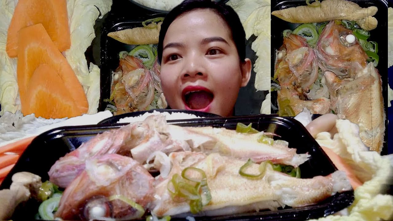 Steamed fish with vegetables and sauce eating show very delicious - YouTube