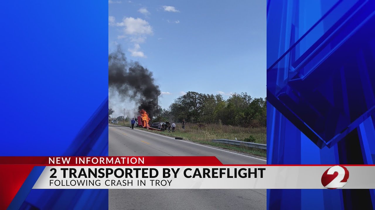2 taken by CareFlight after fiery crash in Miami County - YouTube