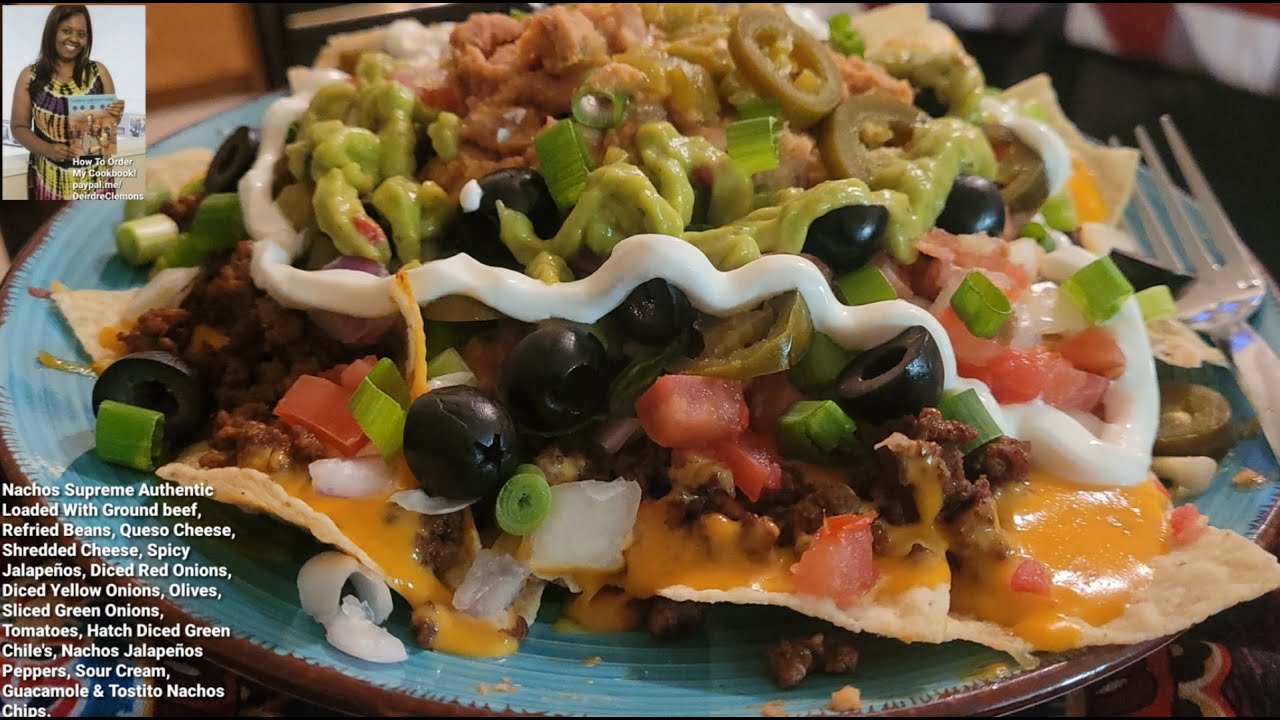 Nachos Supreme Loaded With Ground Beef, Refried Beans, Queso Cheese ...