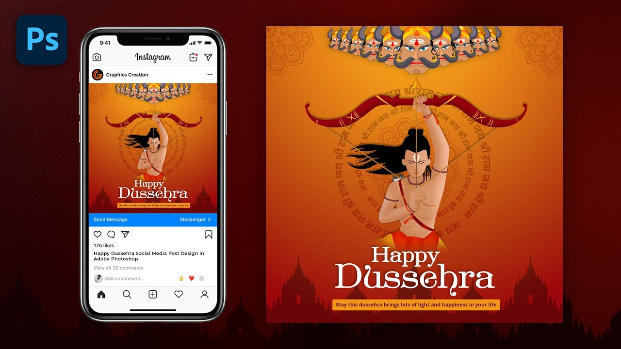 Dussehra Social Media Post Design in Photoshop - Dussehra Festival ...