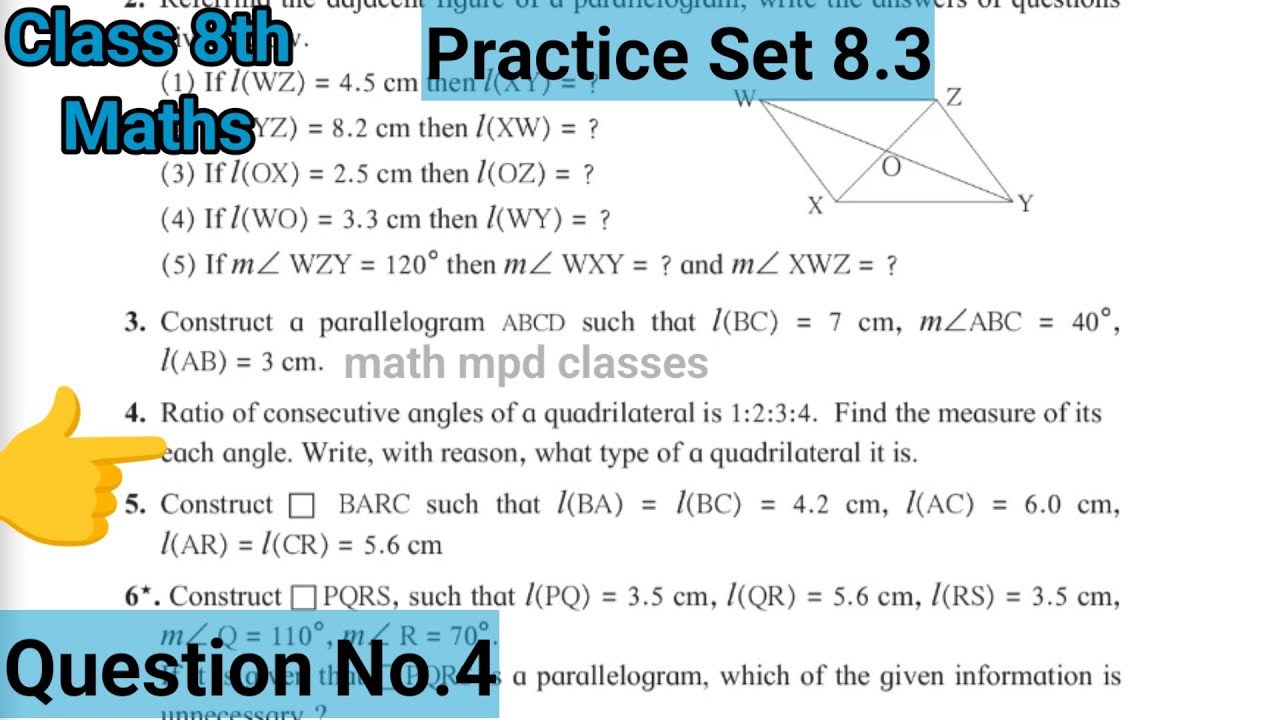 Practice Set 8.3 | Class 8 | Chapter 8 Quadrilaterals constructions and ...