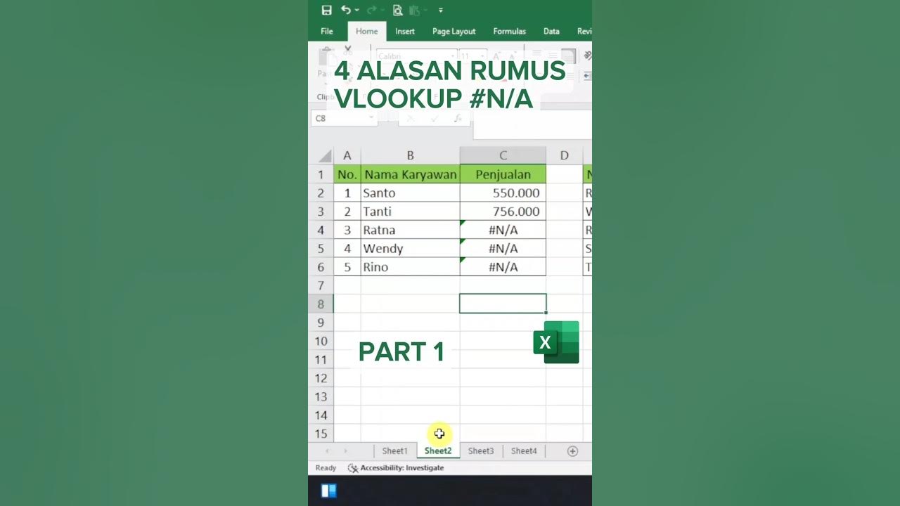 4 ALASAN RUMUS VLOOKUP #N/A - PART 1 #belajarexcel #exceltutorial #exceltips #excel - YouTube