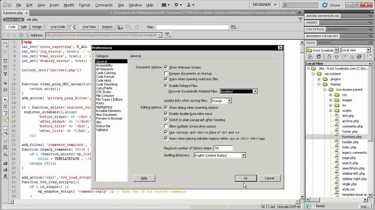 Dynamically Related Files bug in Dreamweaver CS5 - YouTube