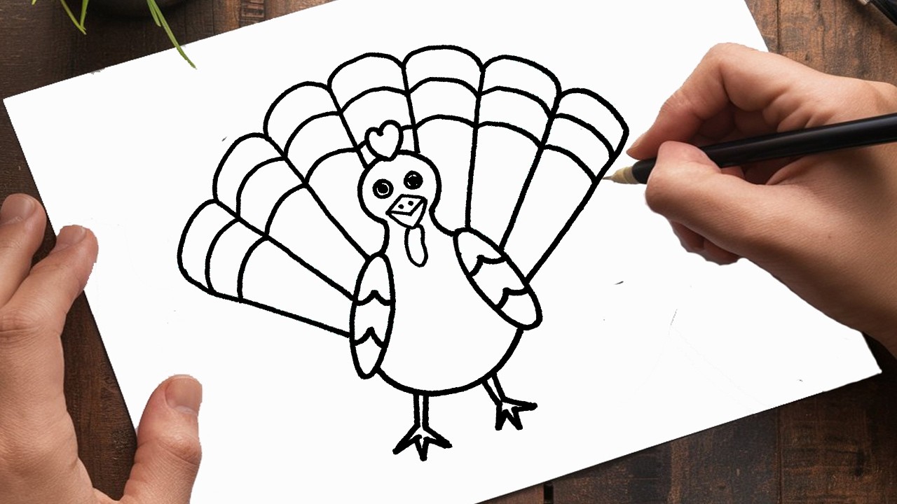 How to Draw a Cute Turkey Step-by-Step | Easy Thanksgiving Drawing ...