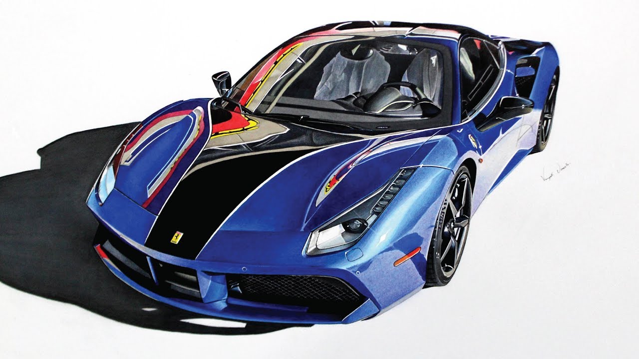 Ferrari 488 gtb drawing - YouTube