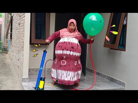 Parodi..‼️tiup balon jumbo pakai pompa sepeda kaget perut gendut hamil jumbo