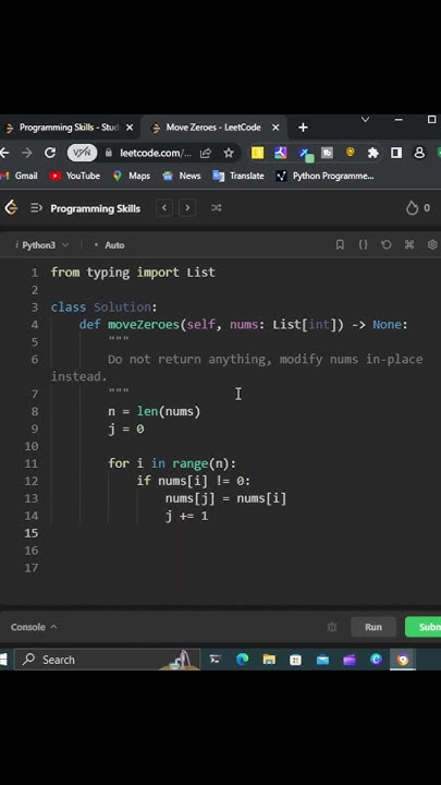 Leetcode Move Zeroes Shorts Python Coding Leetcode Youtube