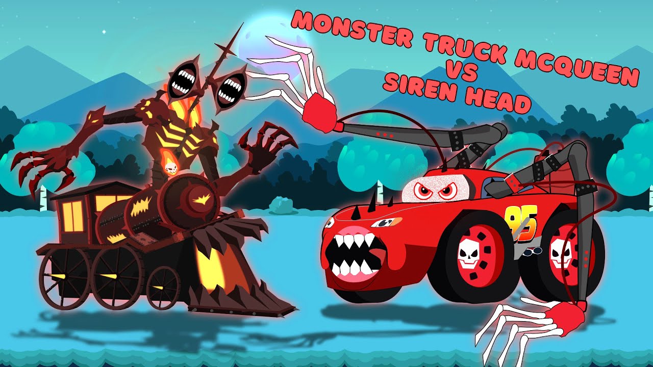 Monster Truck McQueen VS Siren Head Locomotive - YouTube