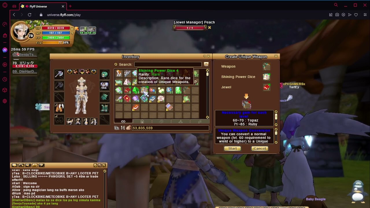 Flyff Universe creating unique weapon. - YouTube