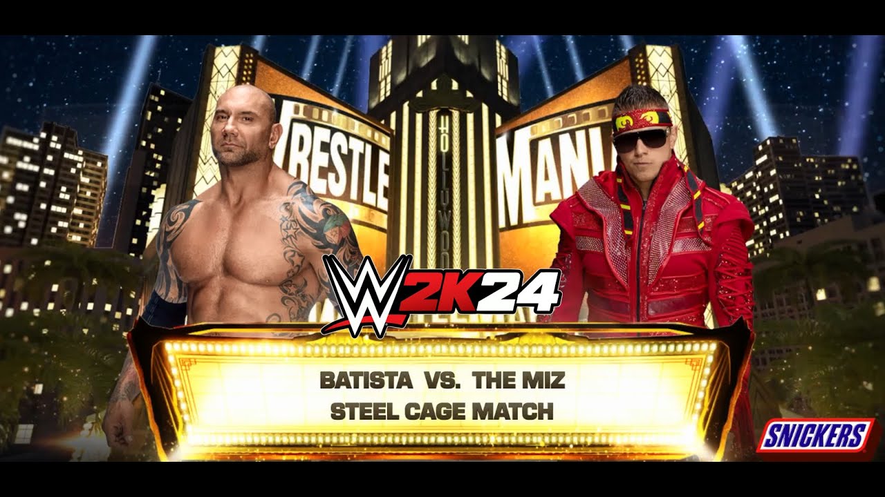 Batista VS The Miz Steel Cage Match WrestleMania 39 : WWE2k24 - YouTube