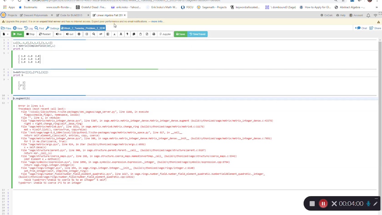 Linear Algebra - Example of Elementary Matrices in Cocalc - YouTube