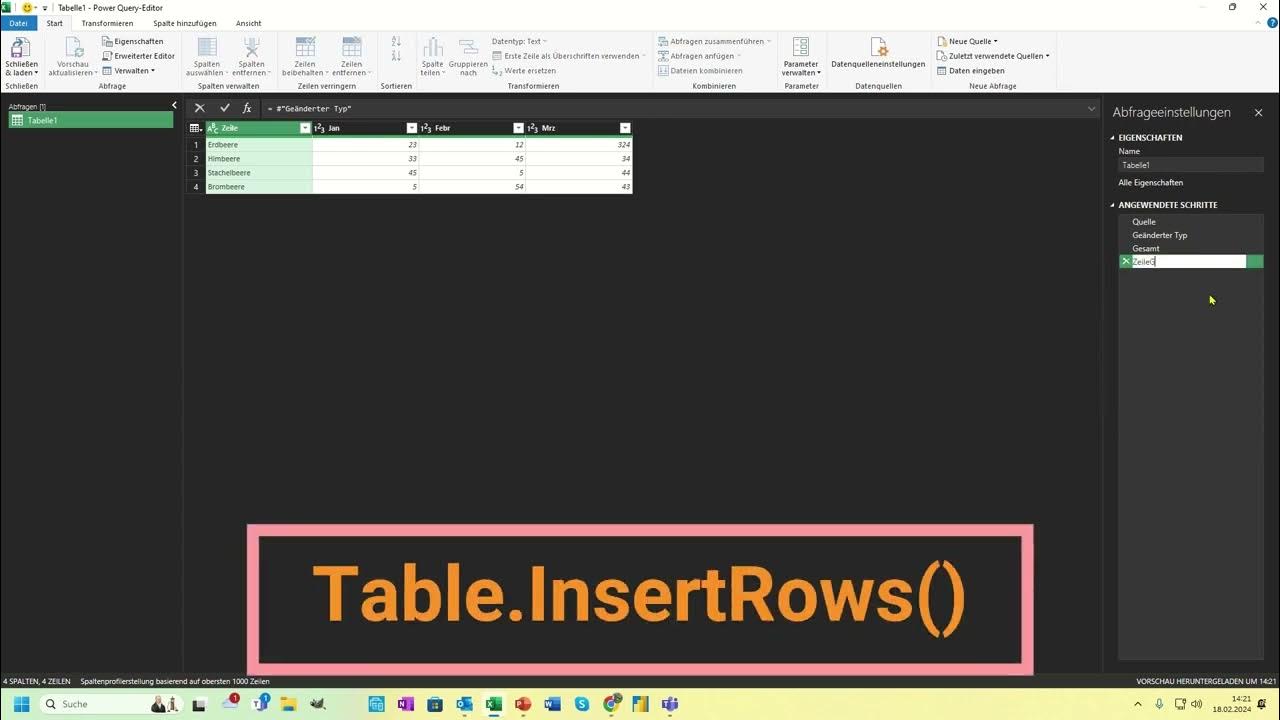 Excel Power Query;Spaltensumme bilden;Record;Table.InsertRows() - YouTube