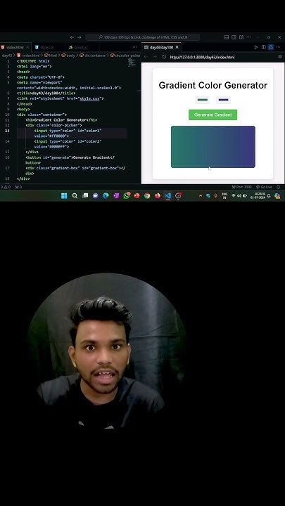 Gradient Color Generator Using Html Css And Js 🔥 Day43 Day100 Html Css Js Shorts Viral