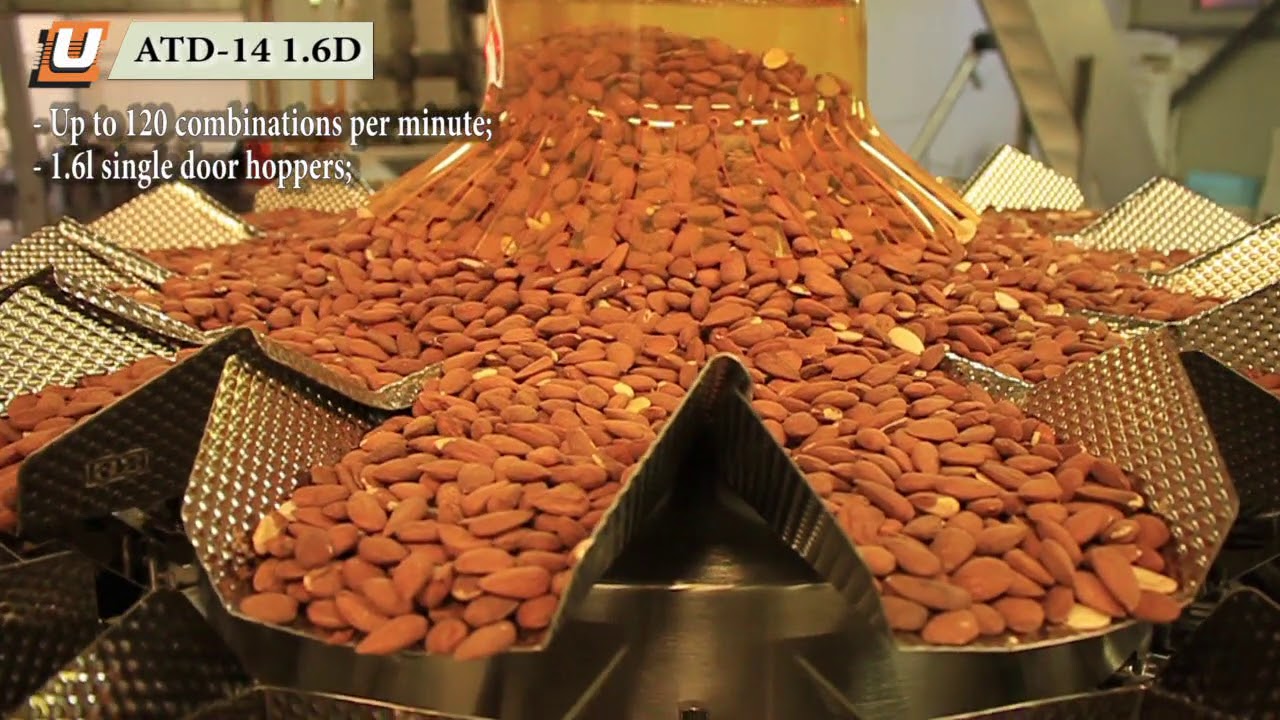 Automatic Packaging Line for Dry Nuts with a Multihead Weigher - YouTube