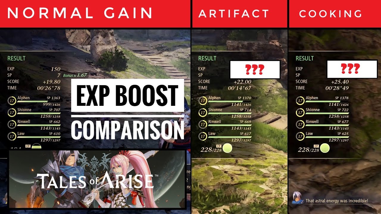 EXP boost Comparison - How level boost method | Tales of arise - YouTube